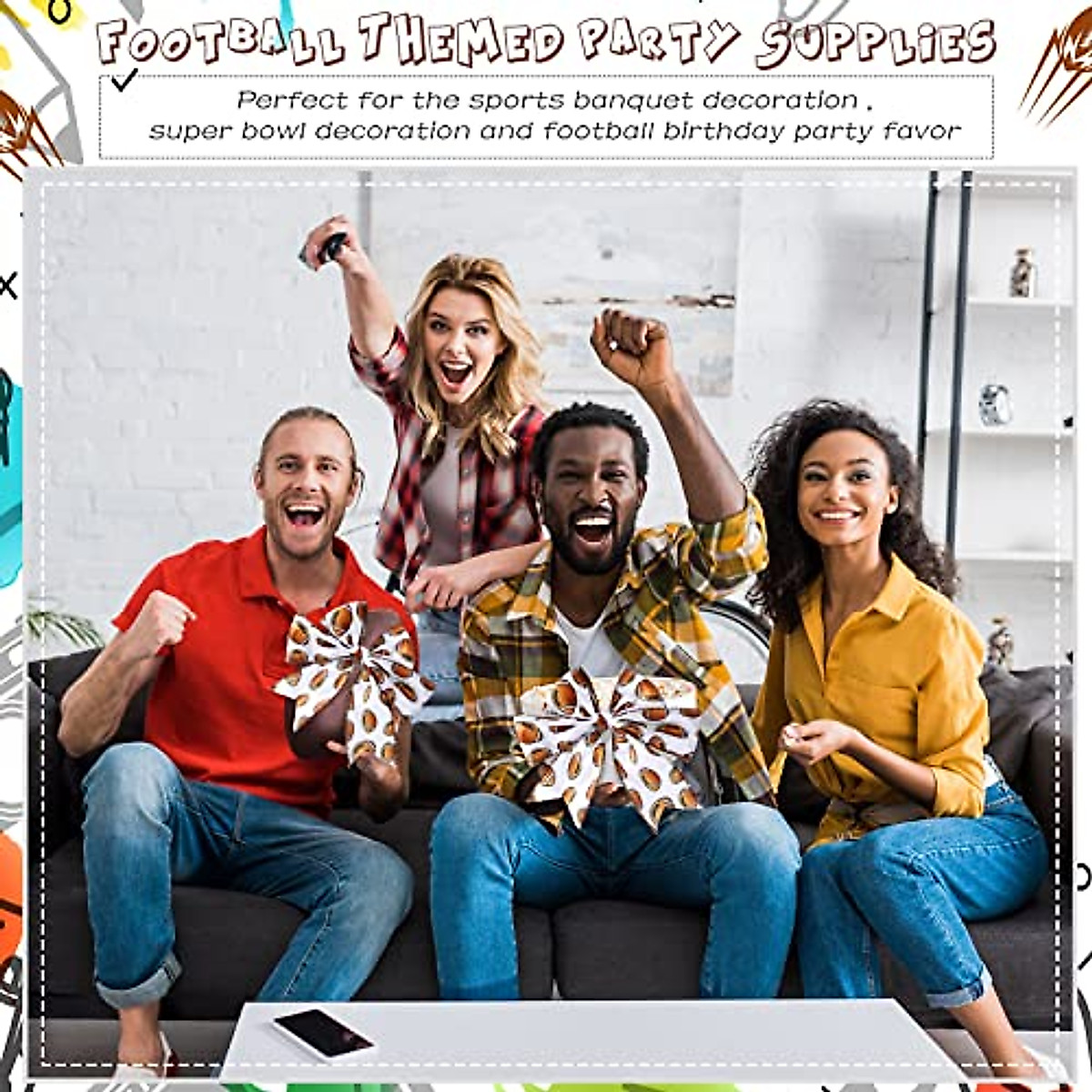 Football Wired Ribbon 2 Rolls 20 Yards Football Printed Wired Ribbon 2 Inches Wide Football Ribbon Football Wired Edge Ribbon for DIY Crafts Wreath Bow Package Wrapping Supplies, White Brown Black