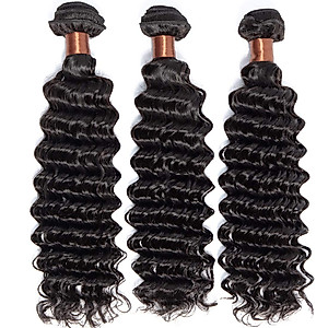 Deep Wave Human Hair Bundles 100% Human Hair 100g/Bundles 20 Inches Double Weft Natural Black Wet and Wavy Raw Remy Unprocessed Brazilian Virgin Hair