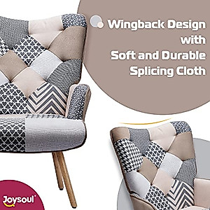 Joysoul Living Room Accent Chair Modern High Back Arm Chair, Grey Plaid Chairs for Bedroom Waiting Room
