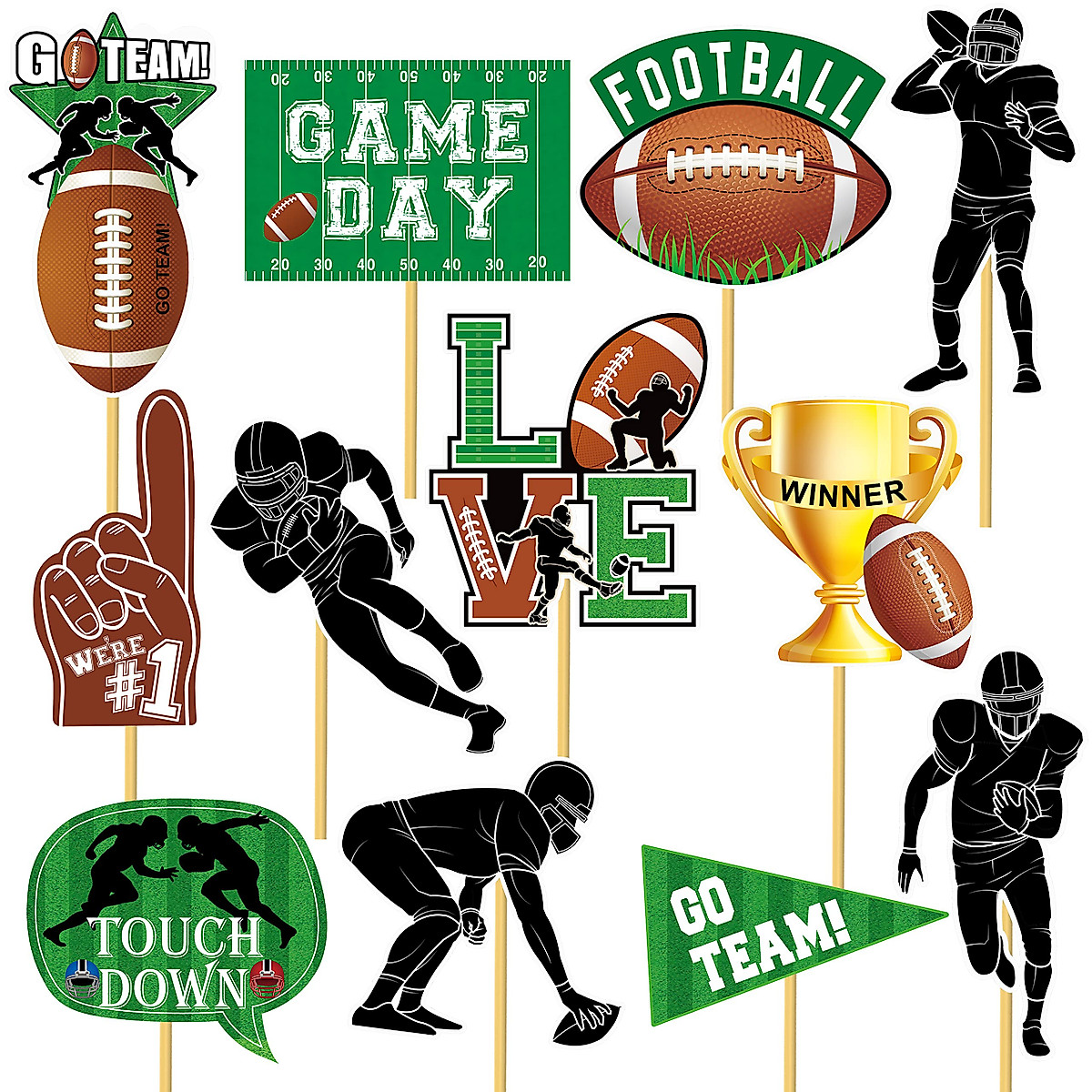 24pcs Football Party Centerpieces Sticks Football Table Toppers Decorations for Game Day Football Touchdown Party Sport Theme Birthday Party Baby Shower Supplies