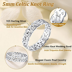 Suplight 925 Sterling Silver Celtic Knot Ring, Trinity Knot Jewelry, 5mm Celtic Wedding Bands for Her Size 8