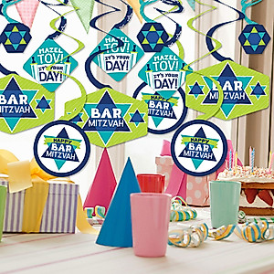 Big Dot of Happiness Blue Bar Mitzvah - Boy Party Hanging Decor - Party Decoration Swirls - Set of 40