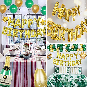 Green and Gold Birthday Party Decorations for Men Women Girls 145pcs Birthday Party Supplies Green Garland Kit Gold Happy Birthday Banner with Green Gold White Champagne Beer Balloon Decorations