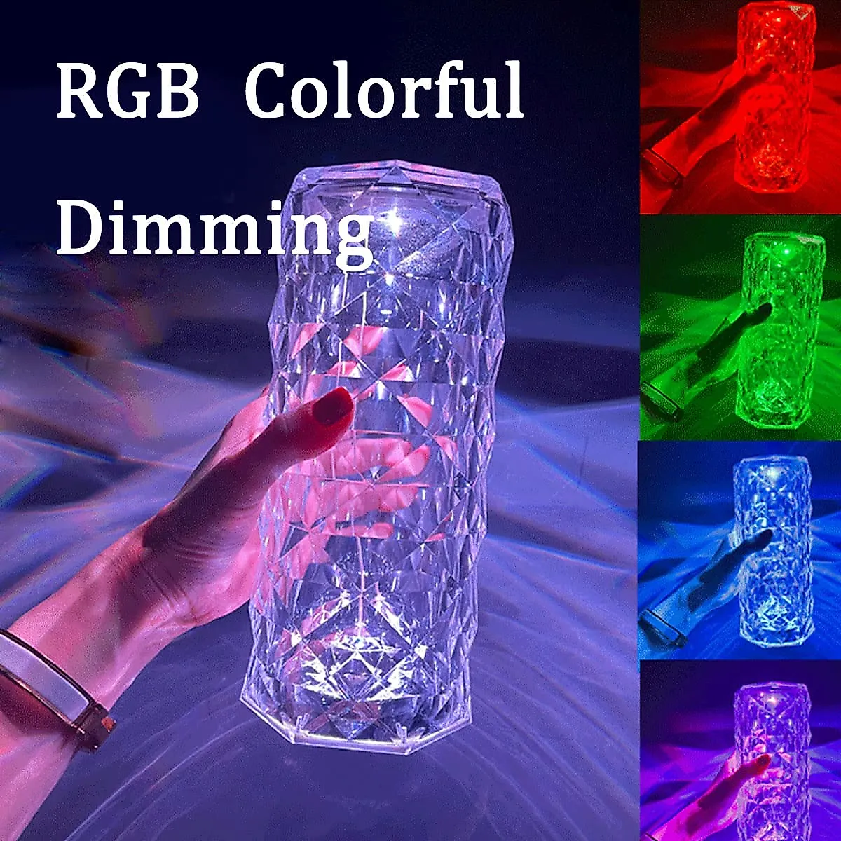 LIPIFAY Crystal Lamp,16 Colors Ambient Light, Rose Desk Lamp, Dimmable and Multiple Light Effects, with Touch & Remote Control, USB Rechargeable for Festival Gifts and Bedroom, Restaurant Decor.