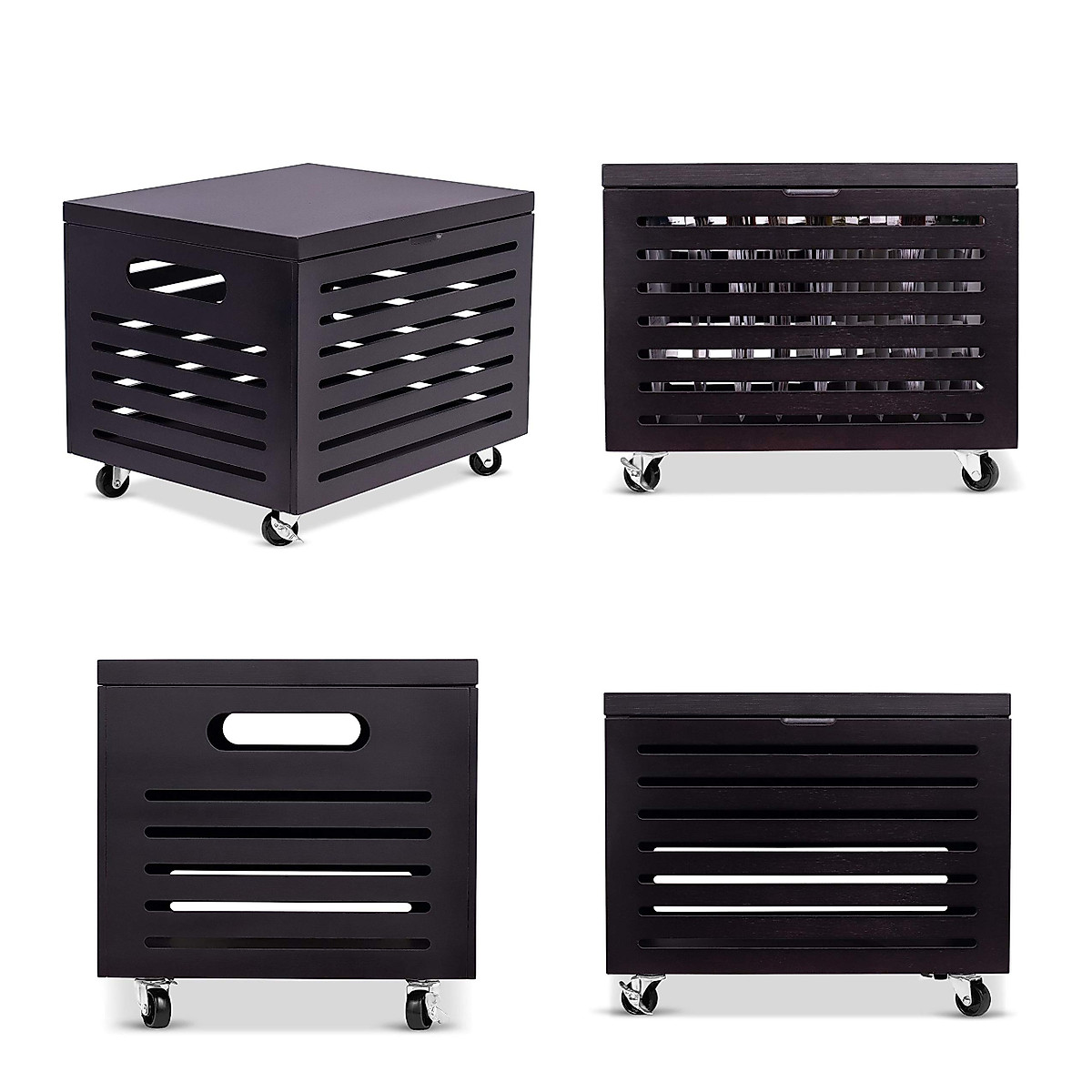 BIRDROCK HOME Rolling File Storage Organizer Box with Lid (NEW VERSION) - Bamboo - Decorative Wood Hanging Filing & Storage Office Box - Letter or Legal - Strong Durable - Toys Blankets - Cafe Noir