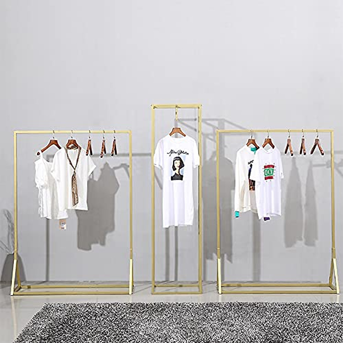 WFDERAN Creative Simple Clothes Retail Heavy Duty Metal Garment Racks,Clothing Store Hanger Storage Shelves,Commercial Wedding Dress Floor-Standing Display Rack (Gold, 75" H)