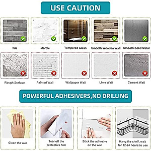 ELYJHYY 2 Pack Wall-Mounted Shower Caddy Corner with Hooks Adhesive Corner Shower Shelf for Inside Shower Basket Rack Storage Stainless Steel Shower Shelf for Bathroom Dorm and Kitchen (Black)