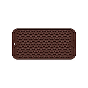 Silicone Dish Drying Mat, Non-Slip Easy Clean Sink Mat Large Heat-resistant Dish Drainer Mat for Kitchen Counter, Sink, Refrigerator or Drawer liner (12" x 6", COFFEE)