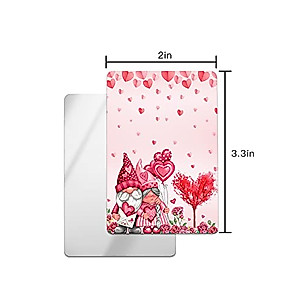 Carosoffe Valentine's Day Small Compact Mirror for Purse, Pink Gnomes Couple Love Heart Tree Rose Travel Makeup Mirror for Women Men, Rectangular Handheld Compact Pocket Mirror 4 PCS