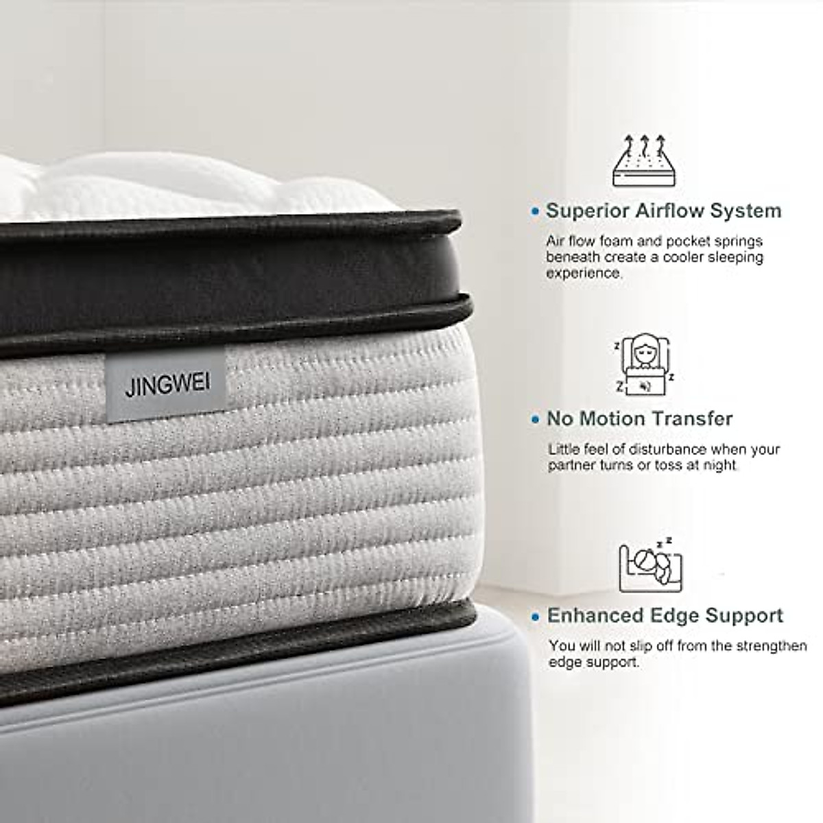 JINGWEI King Mattress, 12 Inch Innerspring Hybrid Mattress in a Box, Individually Pocket Coils for Motion Isolation & Cool Sleep, King Bed for Back Pain, Medium Firm, King Size Mattress