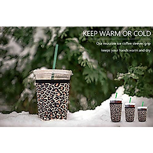 XccMe Iced Coffee Sleeves,Reusable Cold Cup SleeveS,3Pack Neoprene Insulator Cup Cover for Cold Drinks,Beverages Holder,Ideal for Dunkin Donuts, Starbucks Coffee(Leopard)