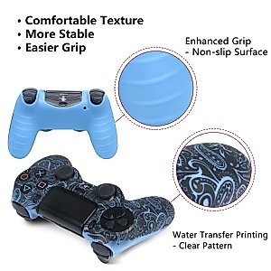 Silicone Controller Covers Compatible with PS4 Controller - 2 Pack of Anti-Slip Protector Controller Skin Case- with 4 Pairs Thumb Grips - Red & Blue