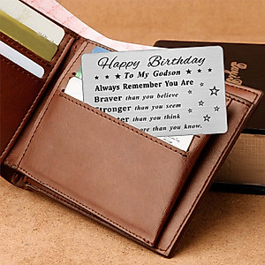DEGASKEN Godson Birthday Cards - Happy Birthday Gifts for Godson - Personalized Steel Engraved Wallet Card