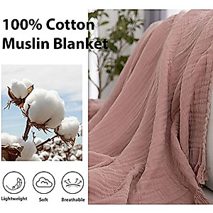 Simple&Opulence Cotton Muslin Throw Blanket for Bed, Couch, Knit Woven Gauze Blanket with Tassels, Soft Lightweight Cozy Pre-Washed Breathable Farmhouse Decoration for All-Season (Dusty Rose)