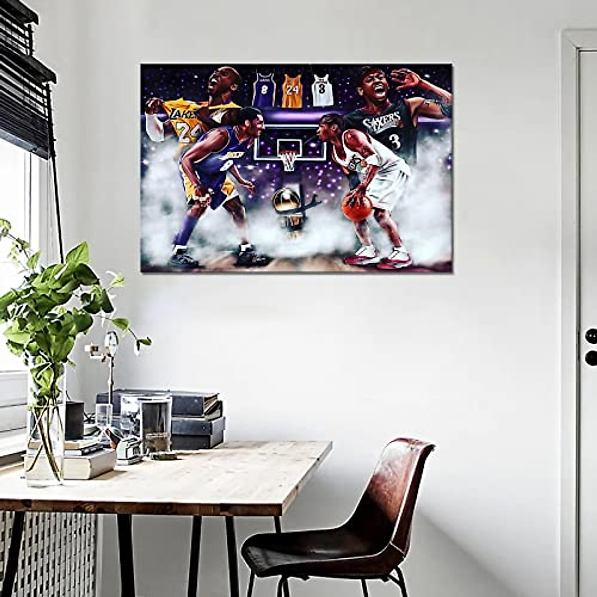 Allen Iverson Poster Canvas Wall Art Portrait Painting Basketball Posters for Bedroom Office Wall Decoration (16x24inch-No Frame,A)