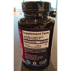 Magnesium Citrate Capsules 1000mg - Max Absorption Magnesium Powder for Muscle, Nerve, Bone and Heart Health Support, High Absorption Citrate Complex, Gluten Free, Non-GMO - 120 Capsules