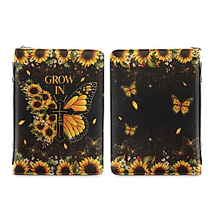 Dont Be Afraid Just Believe Mark 5 36 Sunflower Butterfly Christian Gifts Custom Book Bible Cover Premium Faux or Top Grain Leather