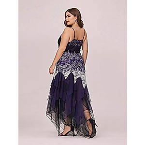 Ever-Pretty Women's Tea Length Lace A-line Dress for Weddings Plus Size Midi Cocktail Dress Purple US20