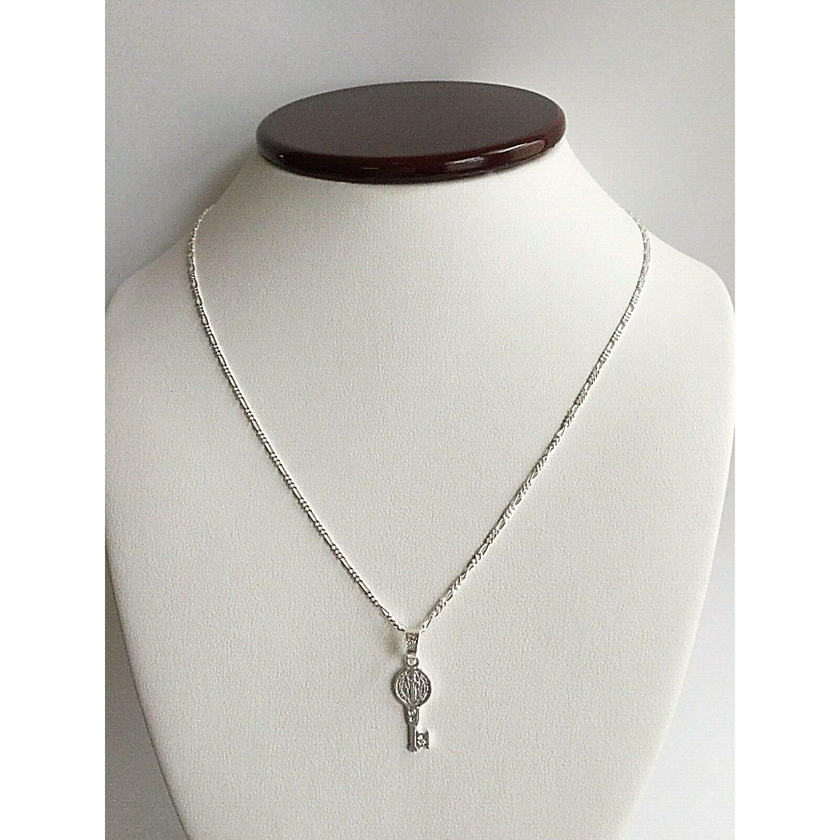 LUXURYGOLD888 925 STERLING SILVER SAINT BENEDICT KEY NECKLACE 18" LONG-22mm/CADENA DE SAN BENITO LLAVE 18" LARGO