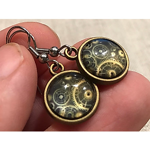 Minimalist Steampunk Earrings, Surgical Steam Punk Earrings, Stainless Steel Earrings, Surgical Steel Earrings by AnnaArt72