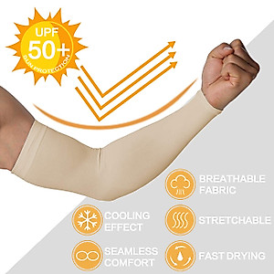 Arm Sleeves for Men and Women, Sleeves to Cover Arms for Men and Women, Gaming Sleeve, UV Protection Cooling Arm Sleeves, 4-Pairs Anti-Slip Compression Sun Sleeves for Cycling Outdoor Sports Beige