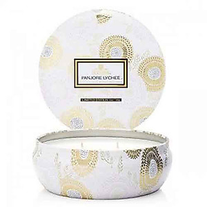 Voluspa Panjore Lychee Candle | 3 Wick Tin | 12 Oz. | 40 Hour Burn Time | Vegan | All Natural Wicks and Coconut Wax for Clean Burning