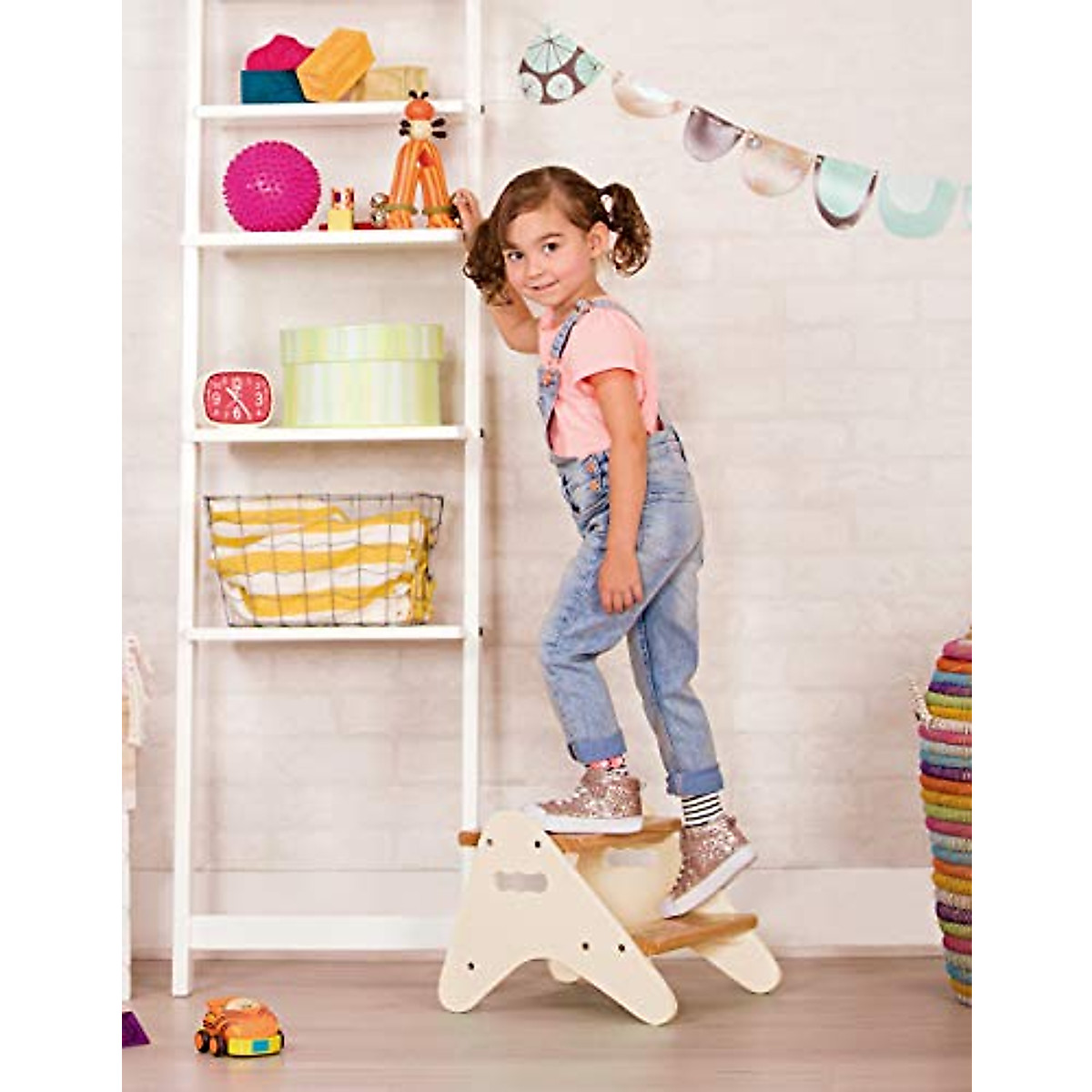 B. spaces by Battat – Step Stool for Kids – Ivory & Wood Stepping Stool for The Bedroom, Bathroom, Kitchen – Furniture for Toddlers – Peek-A-Boost – 2 Years + (BX2031C1Z)