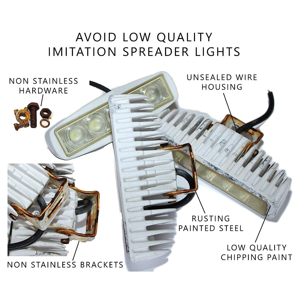 Wave One Marine | Dual Color LED Boat Spreader Light Deck Flood Beam Stainless Hardware & Bracket IP68 Waterproof Multicolor Bright High Lumen Output (White Housing, White & Blue)