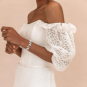 EVER FAITH Austrian Crystal White Simulated Pearl Bridal Prom Floral Leaf Tennis Bracelet