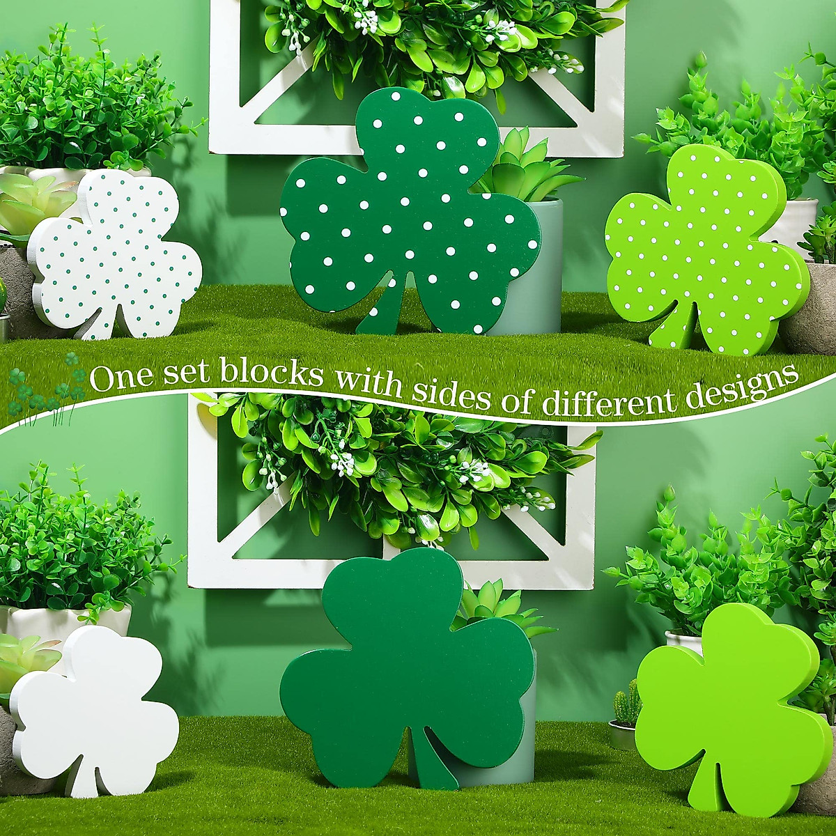 3 Pieces St Patricks Day Table Wooden Signs Shamrocks Wooden Sign Irish Themed Freestanding Table Decorations for Desk Office Home Party Decoration Tray Decor (Lovely Style)