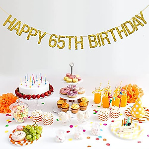 INNORU® Happy 65th Birthday Banner Gold Glitter Letters Hang Bunting - 65th Birthday Party Decorations Supplies