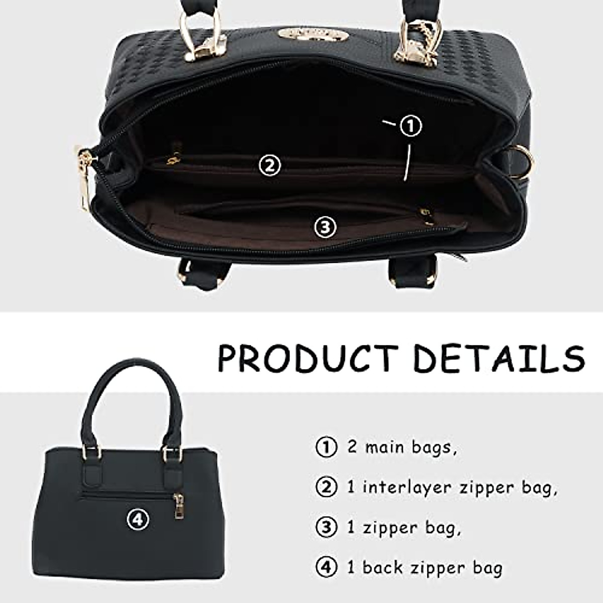 KUANG! Women Top Handle Bag Faux Leather Woven pattern Tote Shoulder Bag Large Handbags