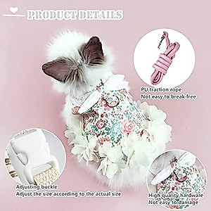 Rabbit Harness Leash Set - Breathable Cotton Dress for Walking Escape Proof Soft Harness Leash with Adjustable Buckle for Small Animal Bunny Cat Puppy Kitten Ferrets Costumes (Small,Floral)