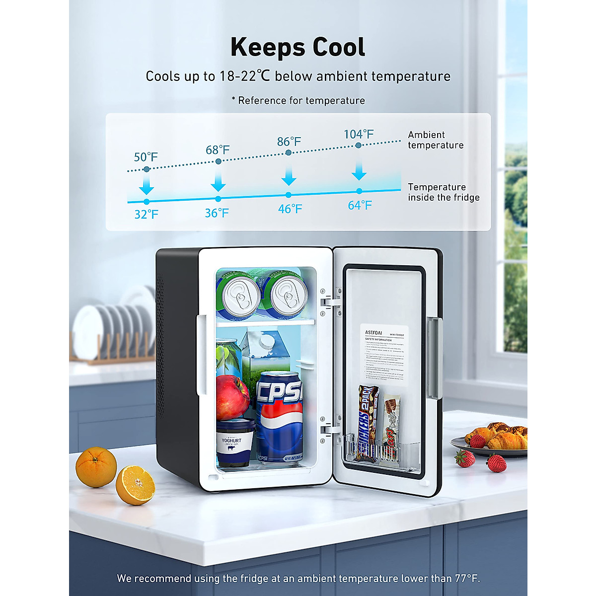 AstroAI Mini Fridge 2.0 Gen, 6 Liter/8 Cans Makeup Skincare Fridge 110V AC/ 12V DC Portable Thermoelectric Cooler and Warmer Little Tiny Fridge for Bedroom, Cosmetics (Dark Black)