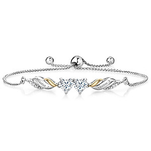 Gem Stone King 925 Sterling Silver and 10K Yellow Gold White Moissanite and White Lab Grown Diamond Tennis Bracelet For Women (0.86 Cttw, Heart Shape 5MM, Fully Adjustable Up to 9 Inch)
