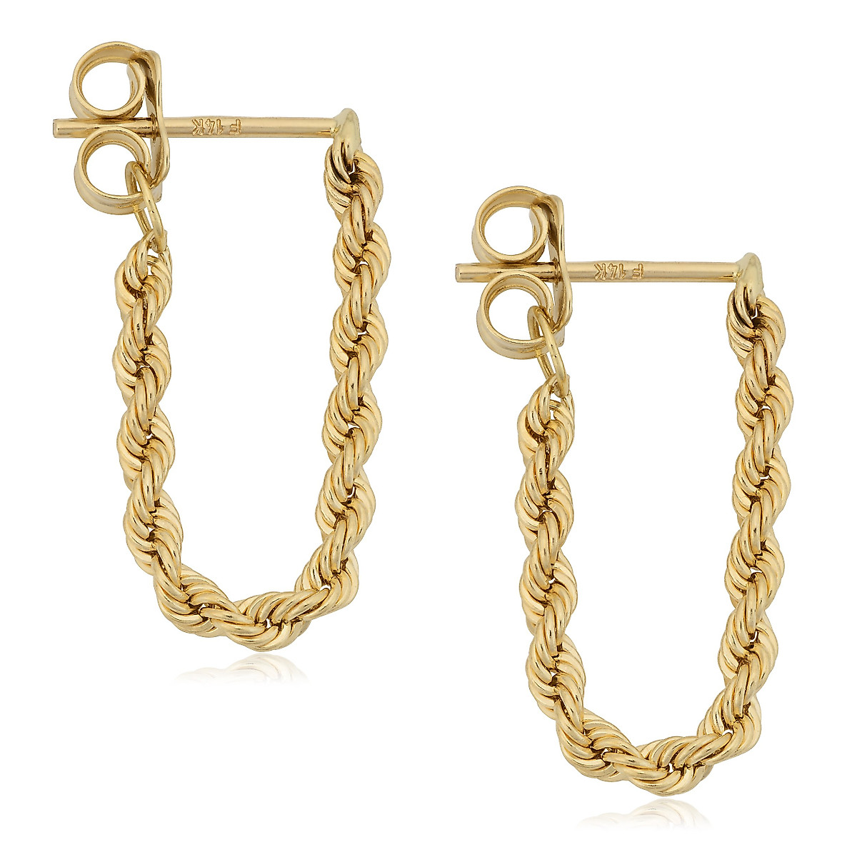 Kooljewelry 14k Yellow Gold Rope Chain Earrings