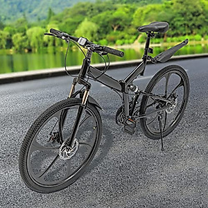 MANULOOT 26" Mountain Bike 21 Speed Folding Bikes for Adults, MTB Disc Brake Carbon Steel Mountain Bike, Height Adjustable Folding City Bicycle, Mountain Bike for Men & Women | US Stock
