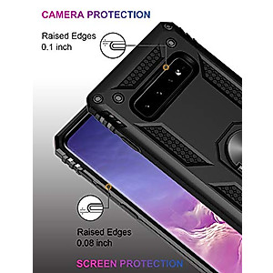 Galaxy S10+ Plus Case, Military Grade Drop Tested, Magnetic Ring Kickstand, Car Mount Compatible, Protective Black Cover