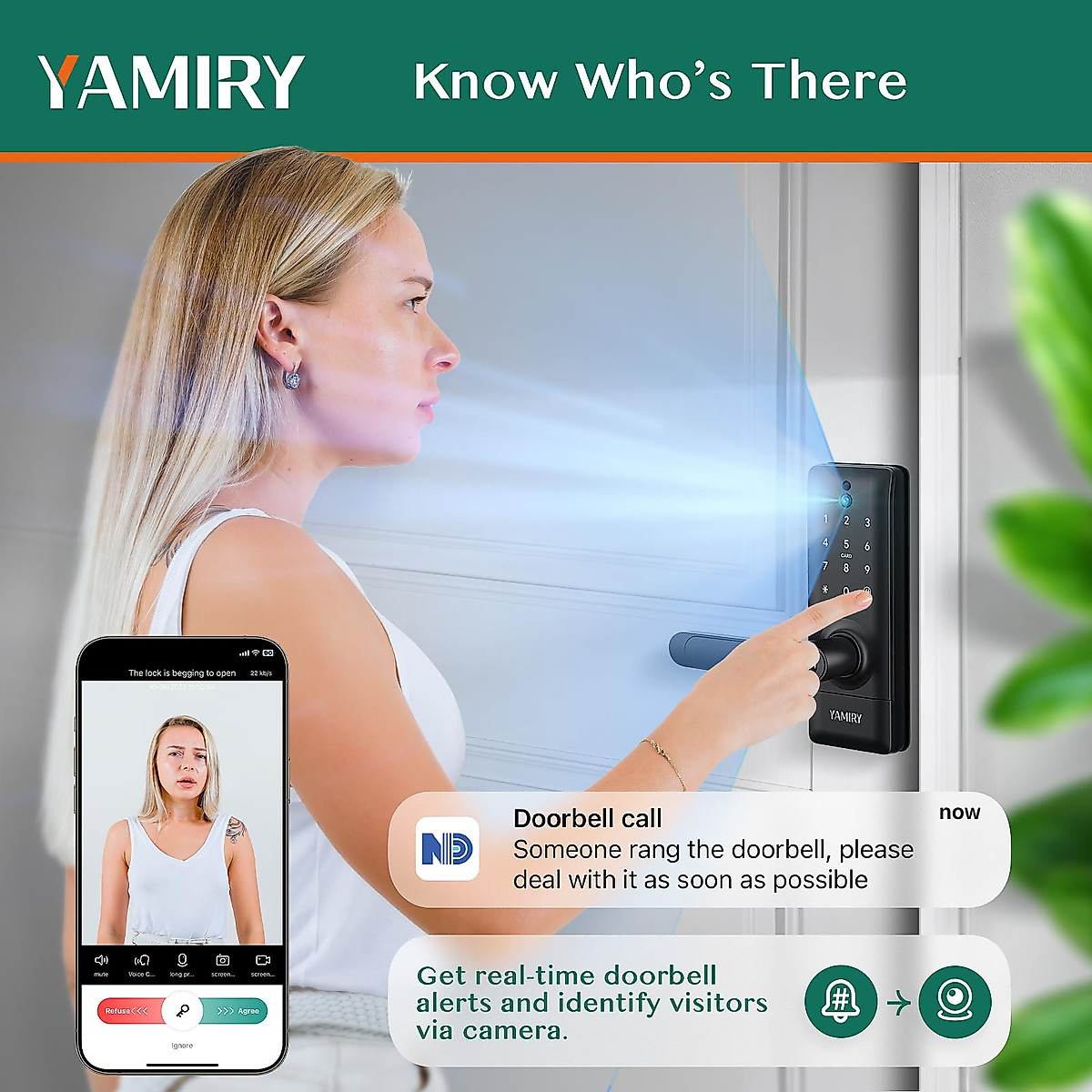 Yamiry 2-in-1 Video Doorbell Smart Lock, Black, Keypad