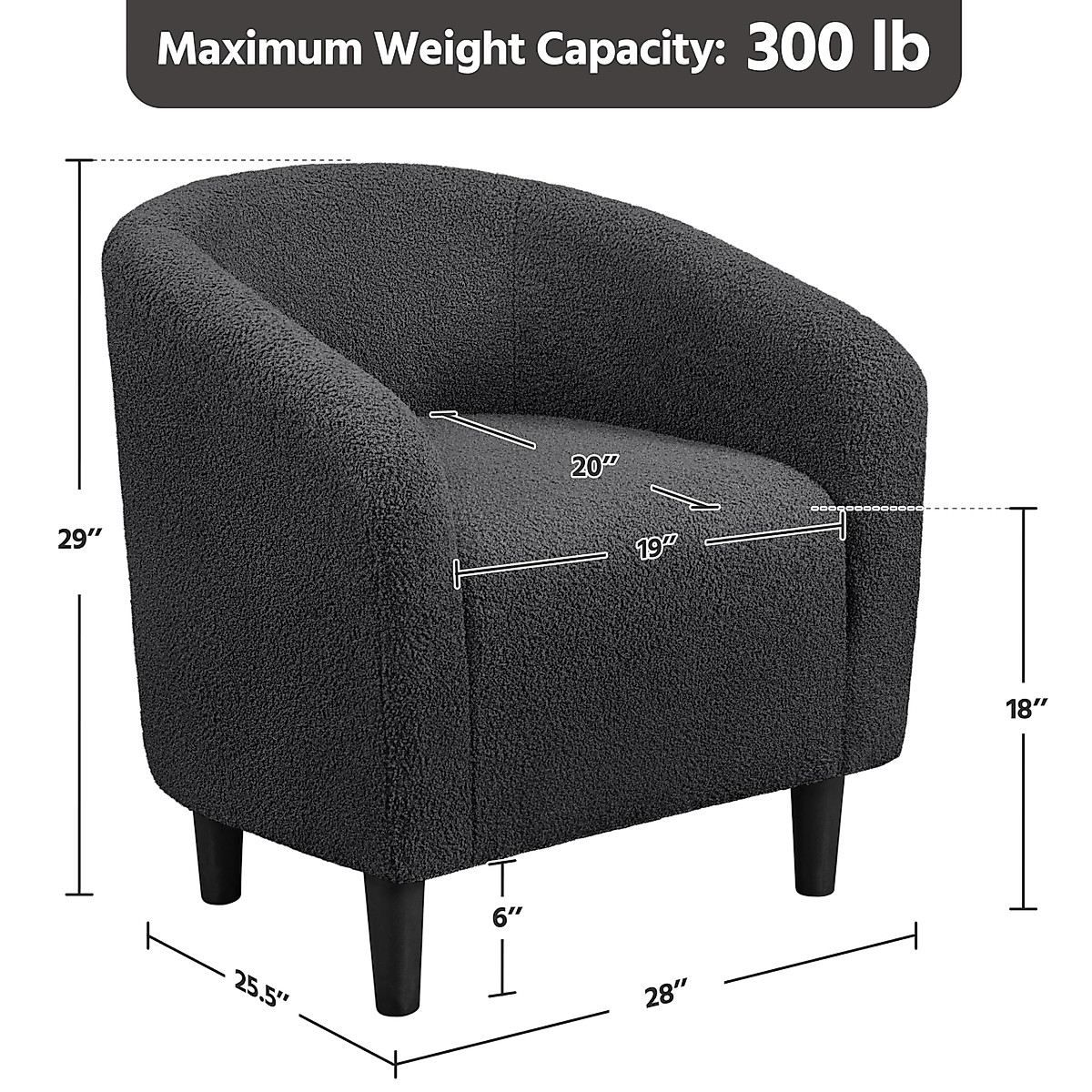 Yaheetech Accent Chairs Set of 2, Furry Living Room Chairs, Sherpa Barrel Chairs with Cozy Soft Padded, Boucle Fabric Armchais for Living Room Bedroom Reception Room Office, Dark Gray