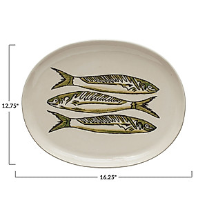 Creative Co-Op Stoneware Platter with Painted Fish, Multicolor Large