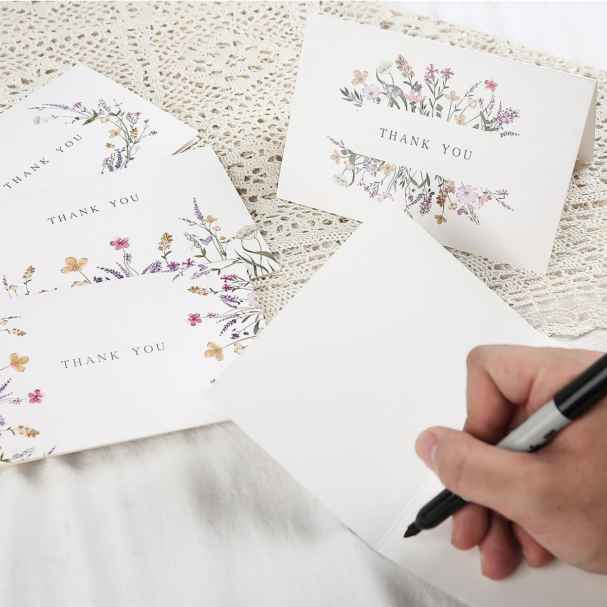 Generic Floral Thank You Cards With Envelopes (bulk 20-4x6) -Wildflower Thank You Notes With Envelopes -Perfect for Birthday, Wedding, Bridal Shower And Baby Shower, white