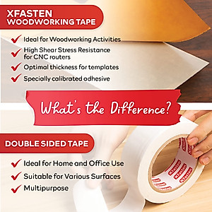 XFasten Double Sided Woodworking Tape, 1-Inch by 36-Yards, 3-Pack - Double Face Woodworker Turner's Tape for Wood Template, Removable & Residue Free