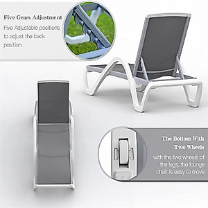 EDWINENE Outdoor Adjustable Aluminum Chaise Lounge, Patio Lounge Chairs with Arm, Outside Poolside Lounger Furniture for Outside,Pool,Lawn (Gray,1 Lounge Chair)
