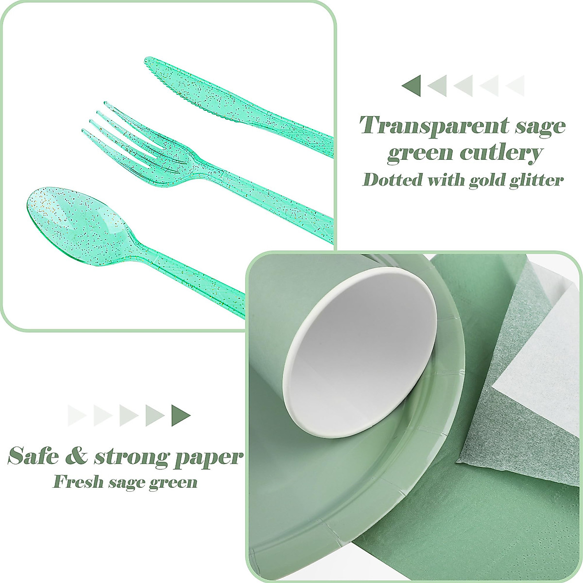 durony 350 Pcs Sage Green Party Tableware Set for 50 Guests Include 7, 9 Inch Paper Dessert Plates Napkins Cups Forks Cutlery Disposable for Bridal Shower Wedding Birthday Party Decorations Supplies