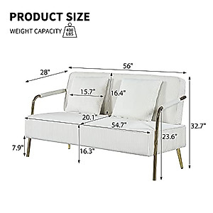 Taiweny Velvet Loveseat Small Sofa Couch, Modern Pleated Upholstered 2 Seater Love Seat Settee with Two Throw Pillows for Living Room Bedroom Apartment, 56” (Beige)