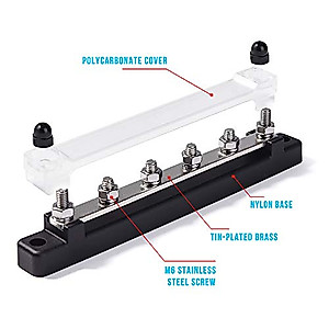 MICTUNING 4 Terminal Bus Bar & Cover Ground Distribution Block - Car Boat Marine Power Distribution Terminal Block