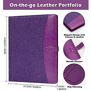 Leather Padfolio 3 Ring Binder (1 inch Round Ring) for Letter Size (11" x 8.5"), Business Portfolio Folder for Interview, Conference and Presentation, Purple