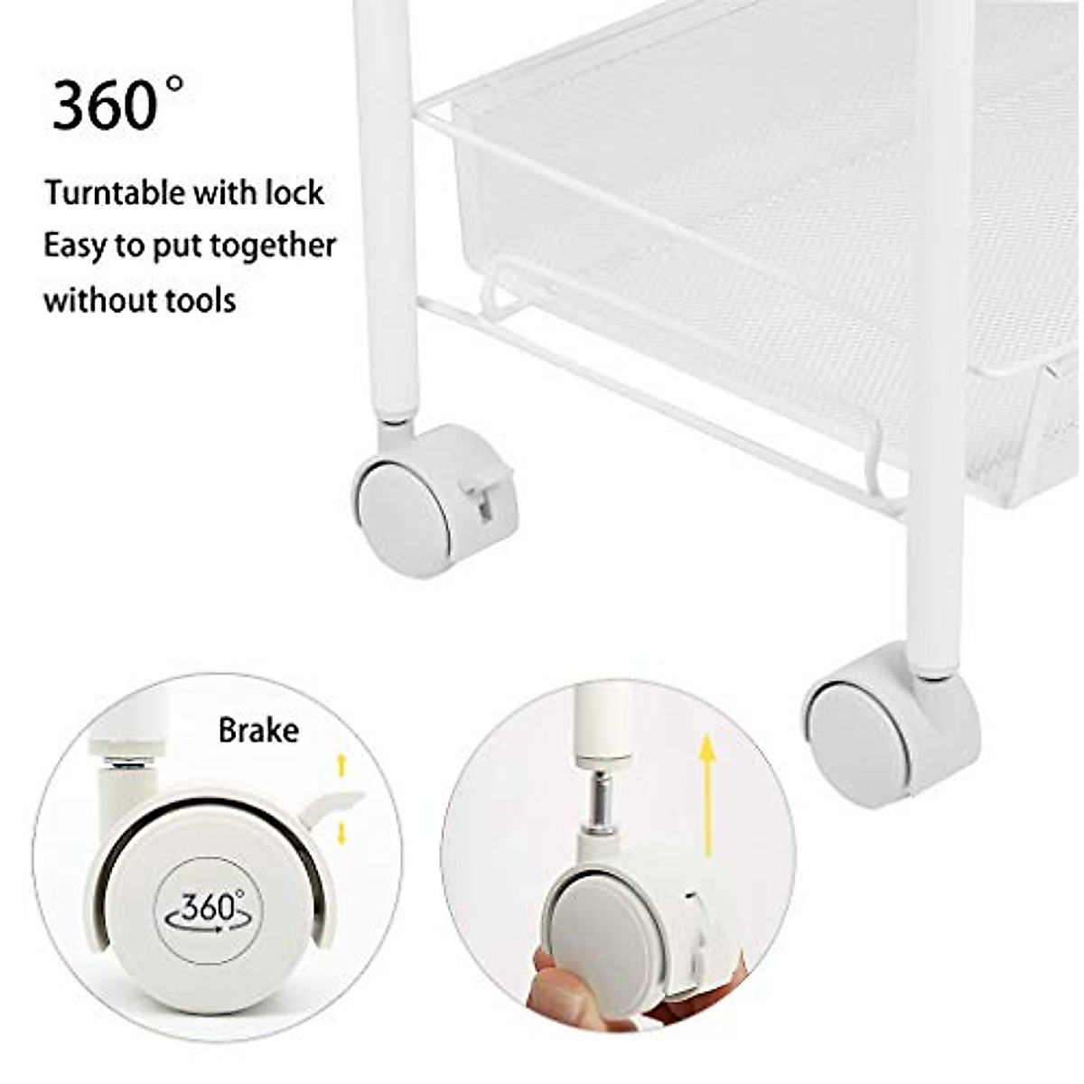 Rolling Storage Cart 4-Tier Metal Mesh Basket Shelves Kitchen Organizer with Wheels(White)