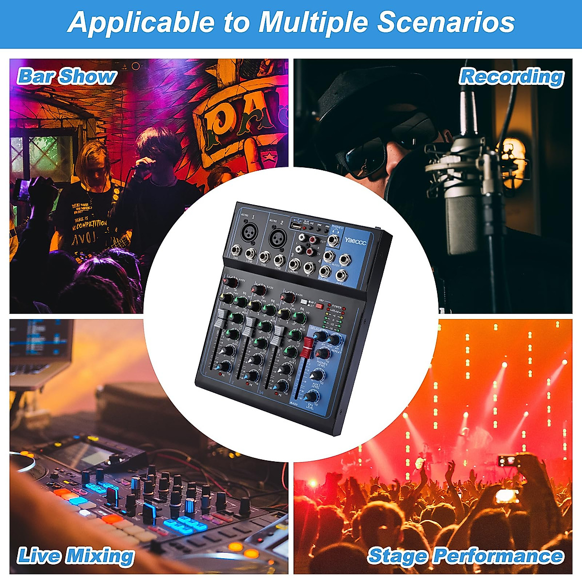 Professional 4/7 Channel Live Studio Audio Sound USB Compact DJ Mixer Mixing Console (4 Channel)